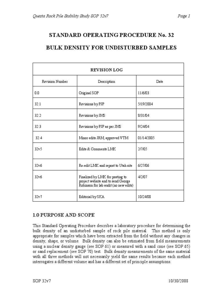 Bulk Density Measurement SOP for Rock Samples | PDF | Density | Weight