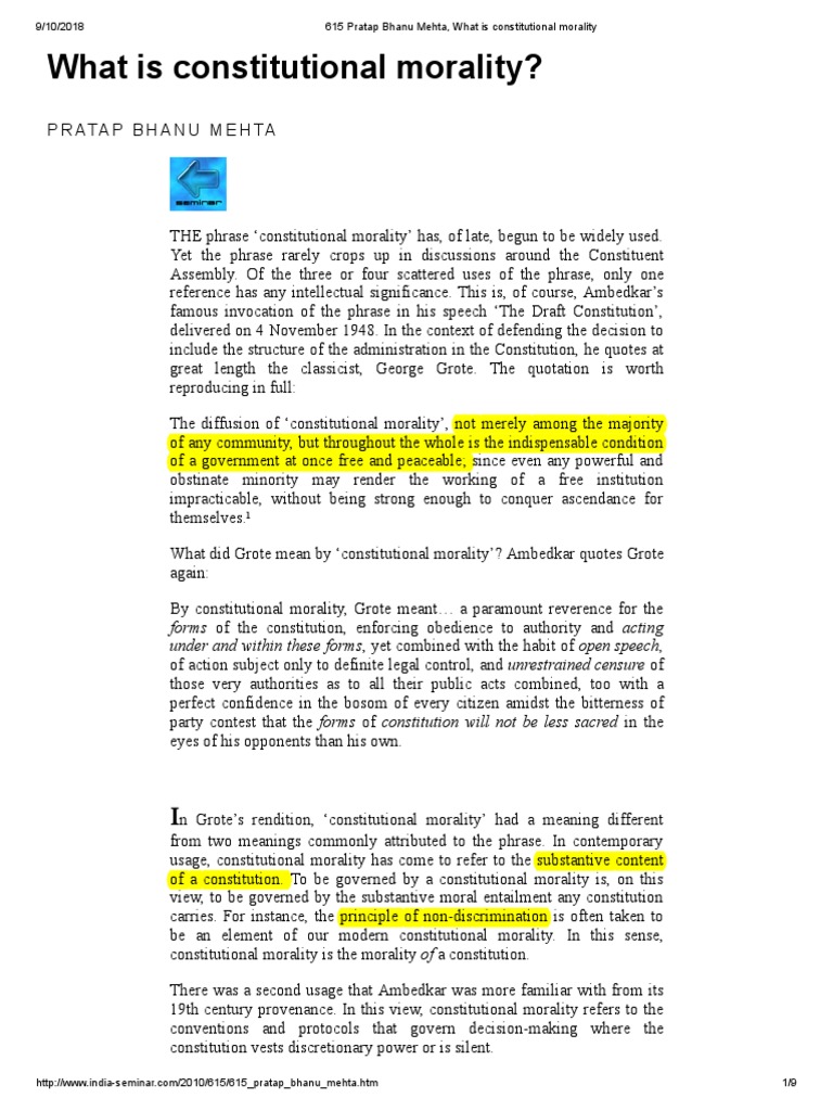 615 Pratap Bhanu Mehta, What Is Constitutional Morality | PDF | Morality | Justice