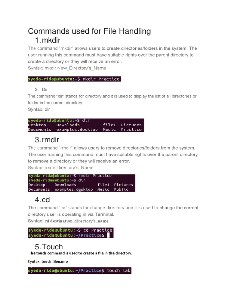 Commands Used For File Handling: 1. Mkdir | PDF