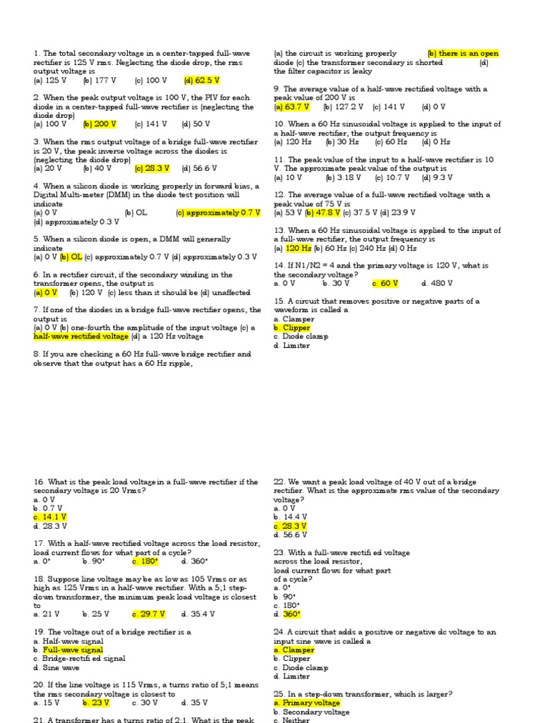 MCQ Midter 2 | PDF | Rectifier | Power (Physics)