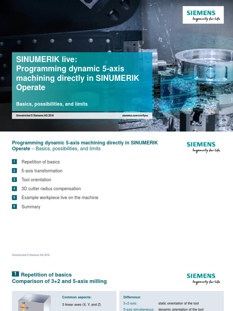 Sinumerik Live Programming Dynamic 5 Axis Machining Directly in SINUMERIK Operate | PDF ...