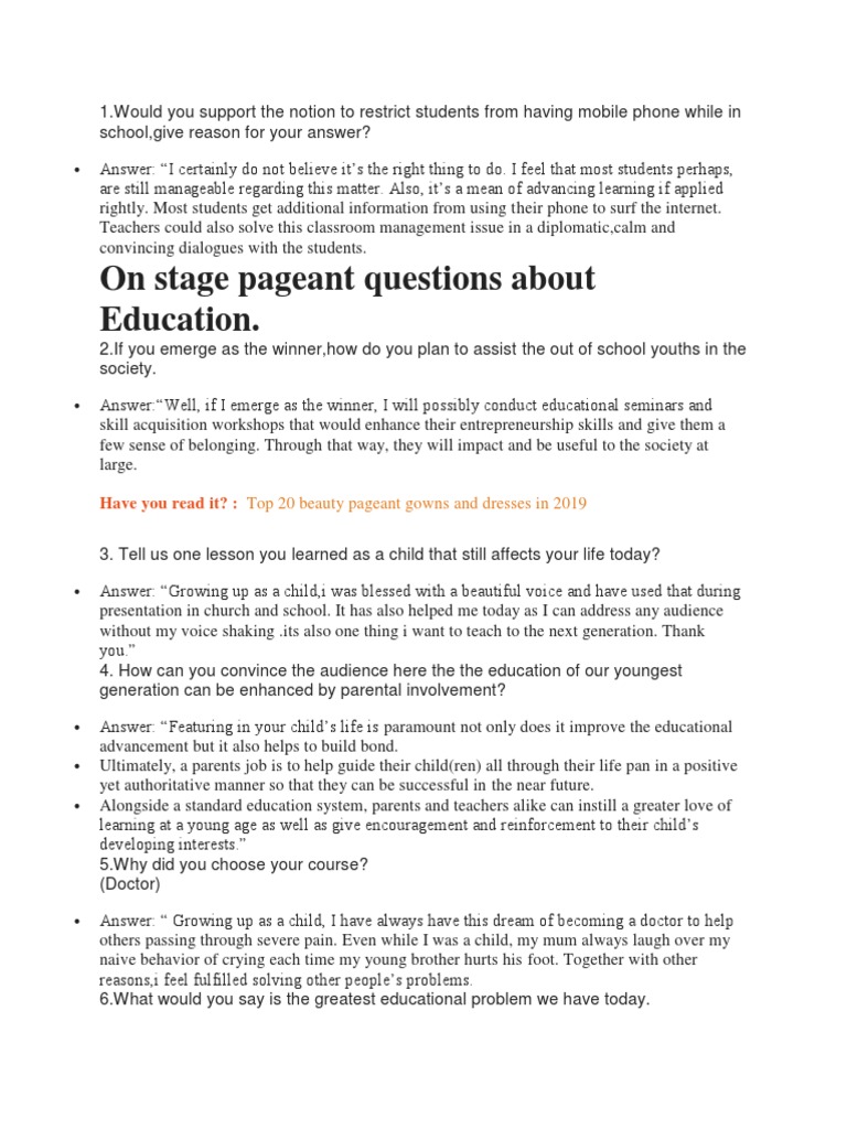 On Stage Pageant Questions About Education.: Have You Read It? | PDF ...