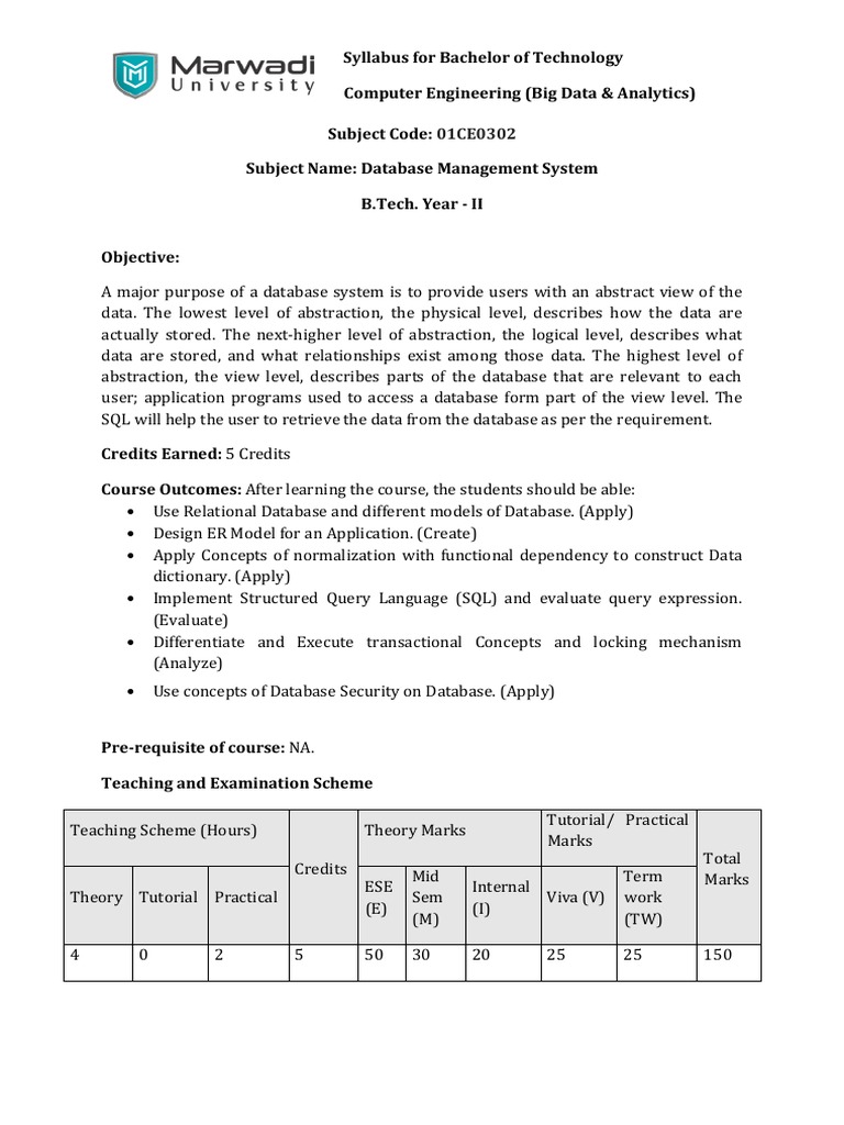 B.Tech DBMS Syllabus & Course Outline | PDF | Relational Database | Databases