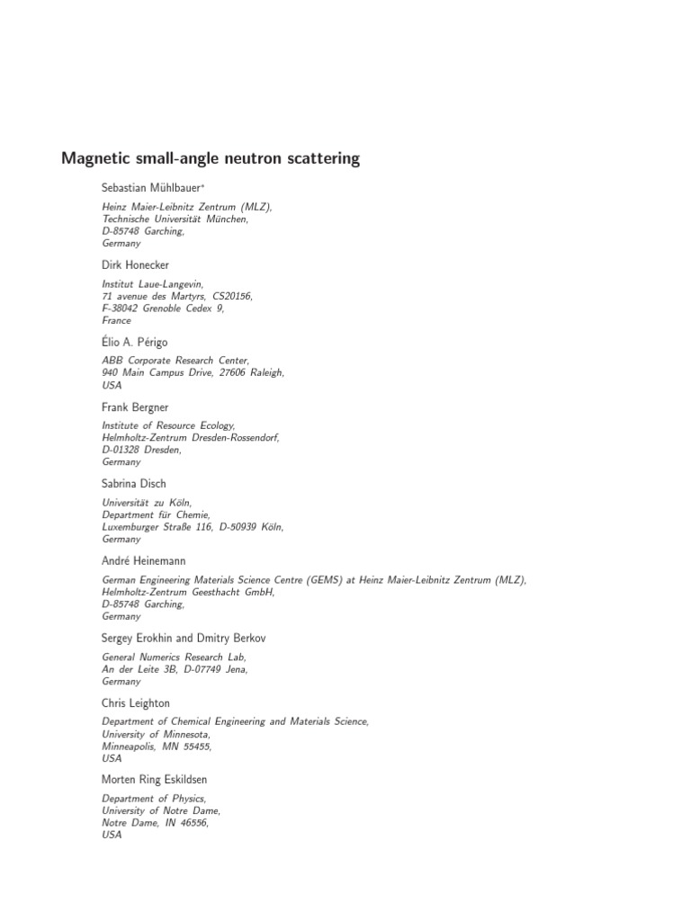 Magnetic Small-Angle Neutron Scattering | PDF | Cross Section (Physics ...