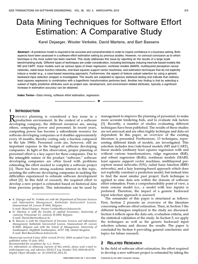 Data Mining Techniques For Software Effort Estimation: A Comparative ...