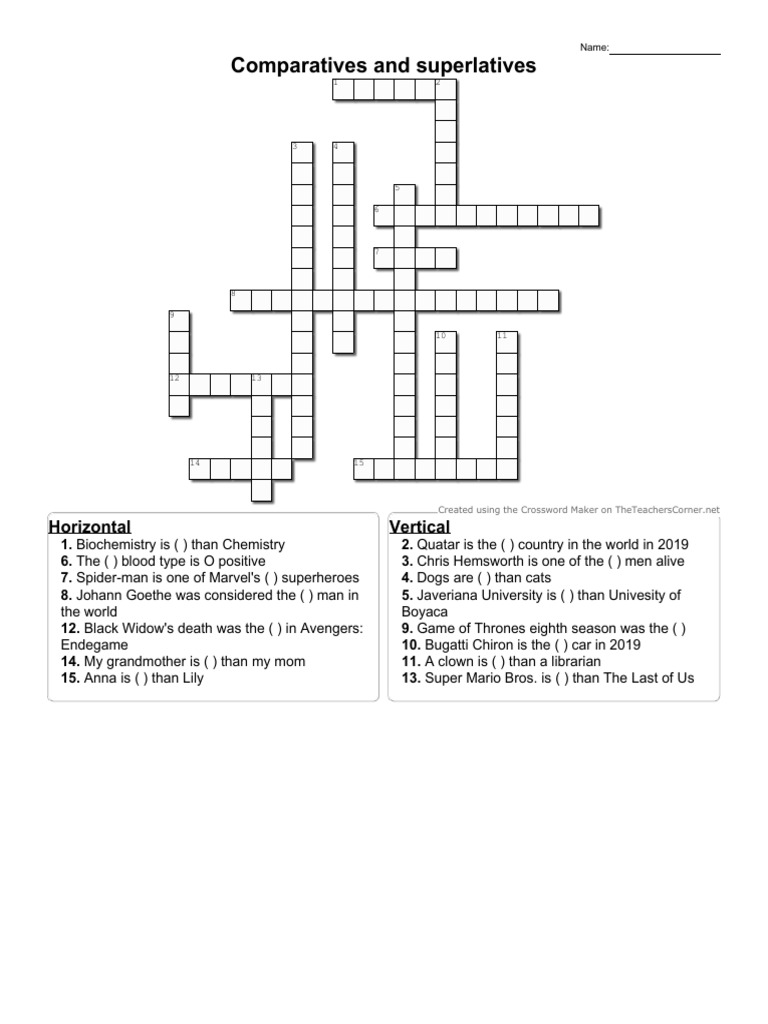 Comparative and Superlative Crossword | PDF