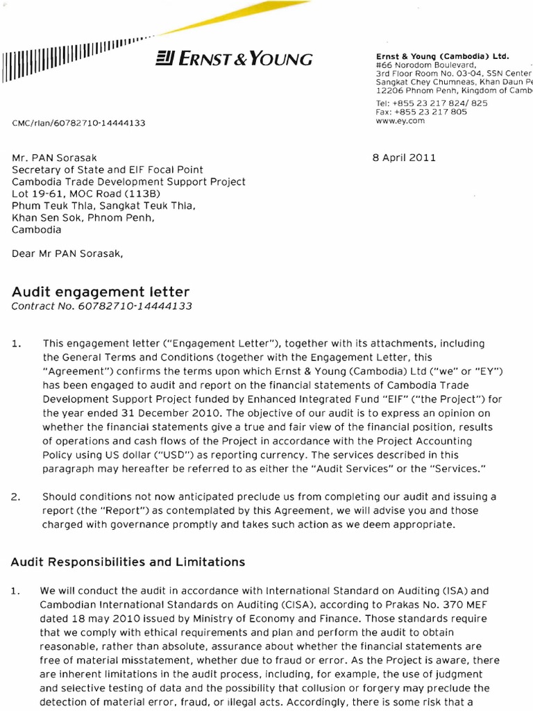 Ernst Young: Audit Engagement Letter | PDF | Audit | Internal Control