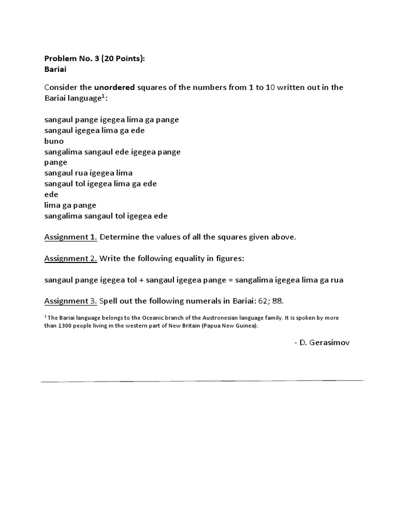 Bariai Language Math Problem Solving | PDF | Language Arts & Discipline