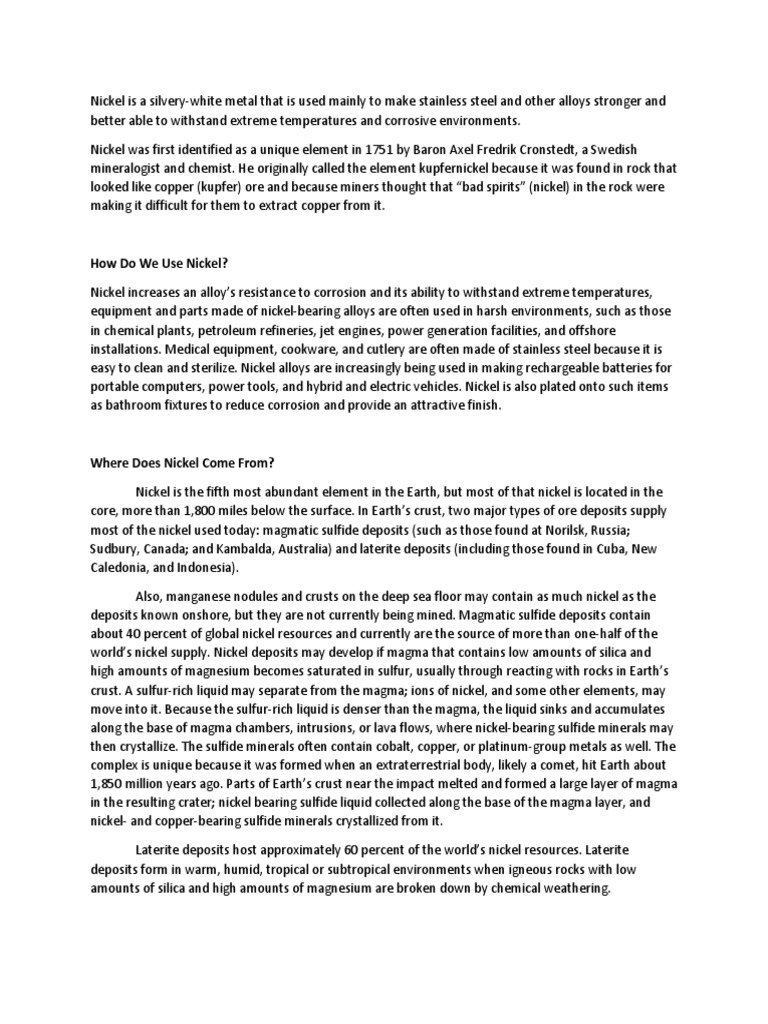 Understanding Nickel: Uses and Sources | PDF | Nickel | Magma