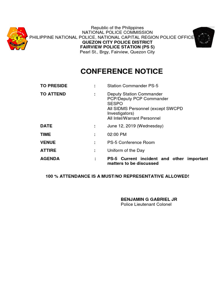 Conference Notice | Download Free PDF | Metro Manila | Inspector