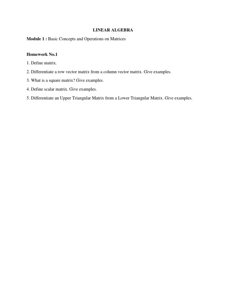 Linear Algebra Module 1: Basic Concepts and Operations On Matrices | PDF