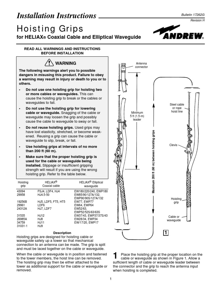 Hoisting Grips For HELIAX® Coaxial Cable and Elliptical Waveguide | PDF ...