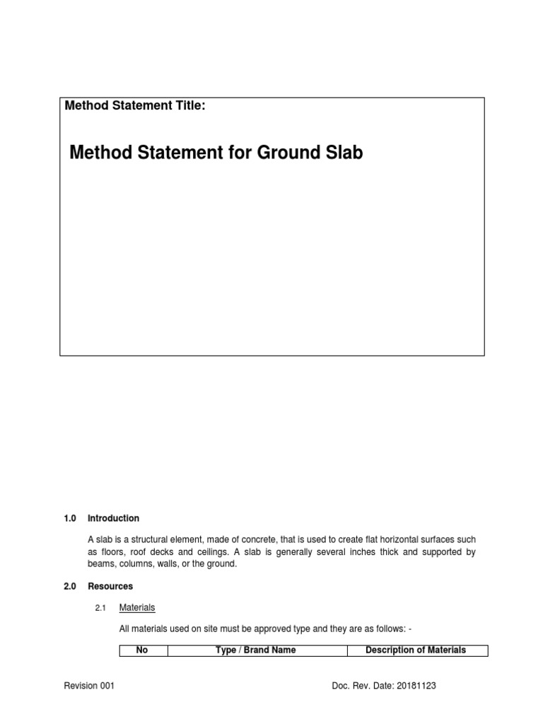 Method Statement Gound Slab | PDF | Concrete | Building Technology