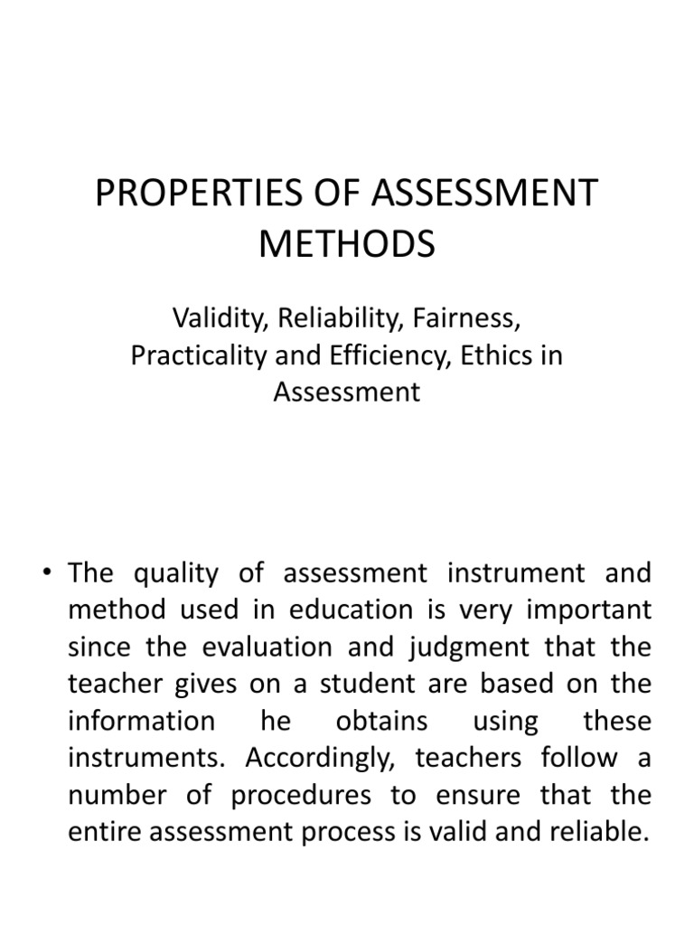 Properties of Assessment Methods | PDF | Validity (Statistics ...