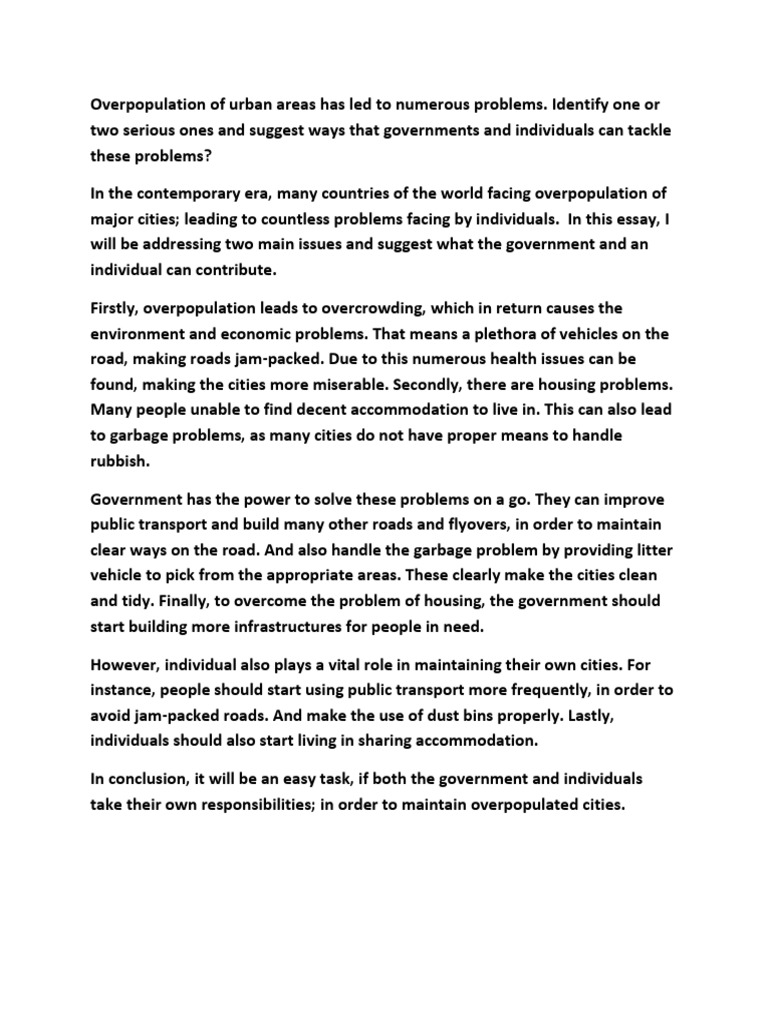 Important Overpopulation of Urban Areas Has Led To Numerous Problems | PDF
