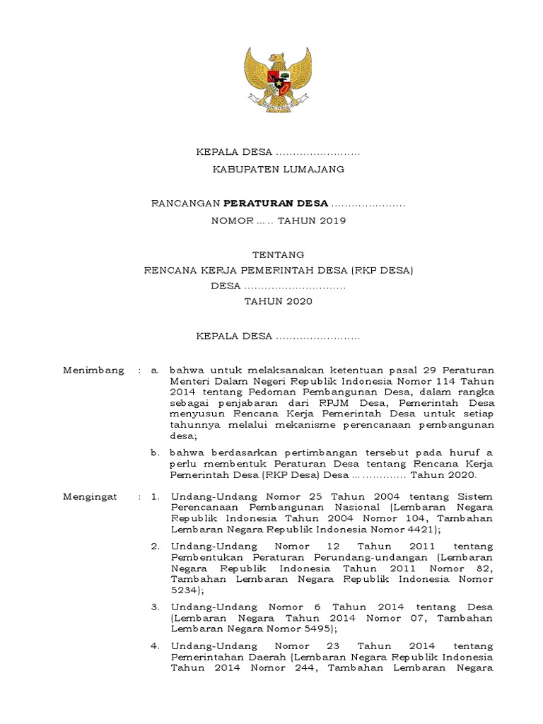 Contoh Perdes RKP Desa PDF | PDF