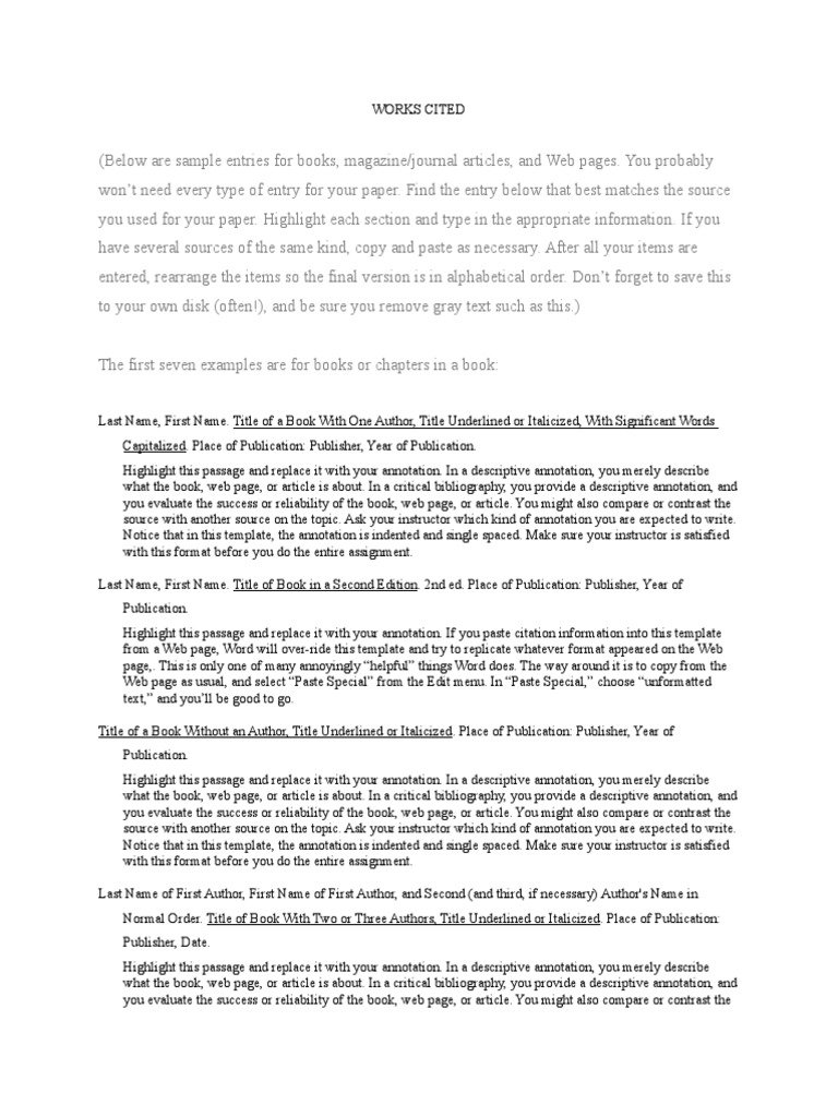 Annotated Bibliography Template Sample | PDF | Annotation | Books