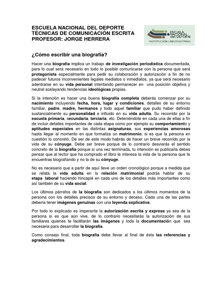 Cómo escribir una biografía personal | PDF