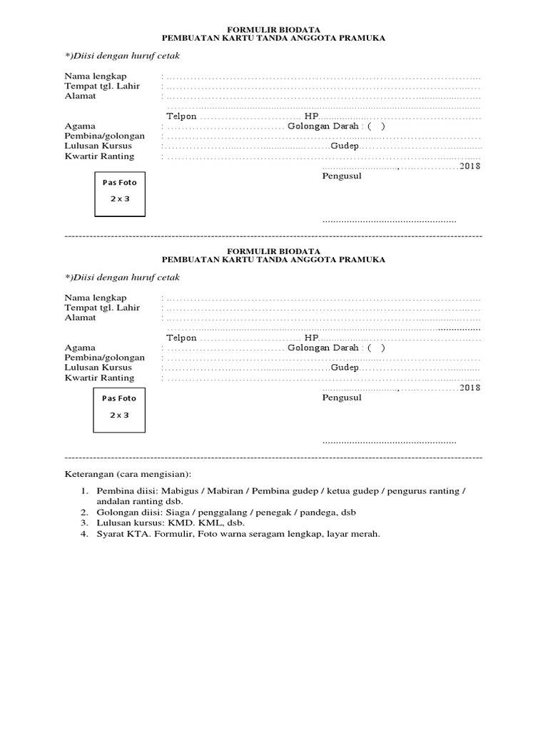 Blangko Formulir KTA Pramuka | PDF