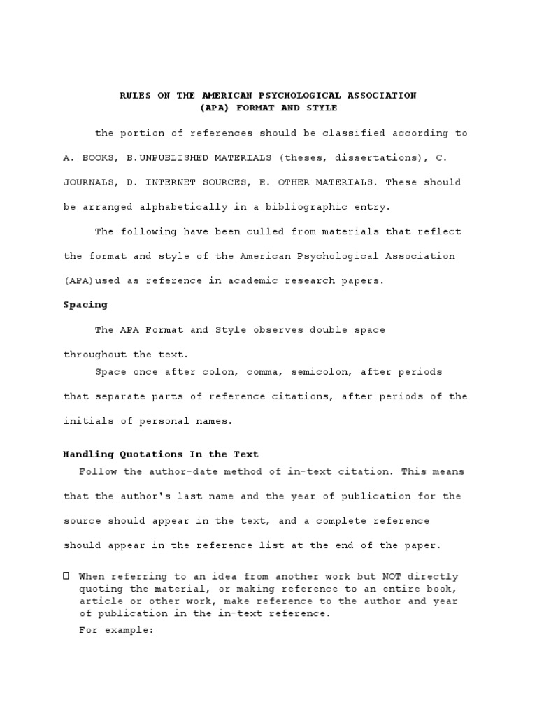 APA Format | PDF | Citation | Quotation Mark