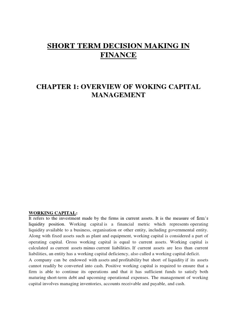 Module I Overview of Working Capital Theory | PDF | Working Capital ...