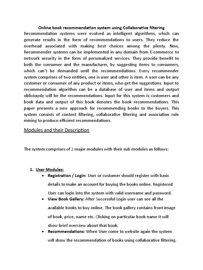 Online Book Recommendation System Using Collaborative Filtering | PDF ...