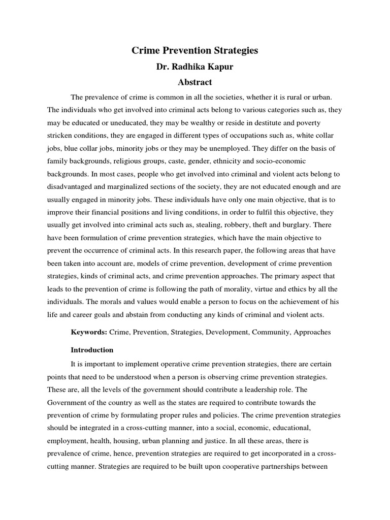 Crime Prevention Through a Multi-Pronged Approach: Developing Effective ...