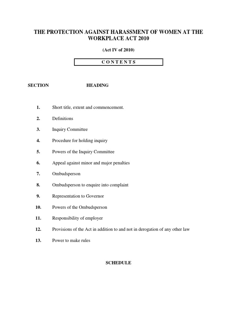 Harassment of Women at Workplace Act, 2010 | PDF | Sexual Harassment ...