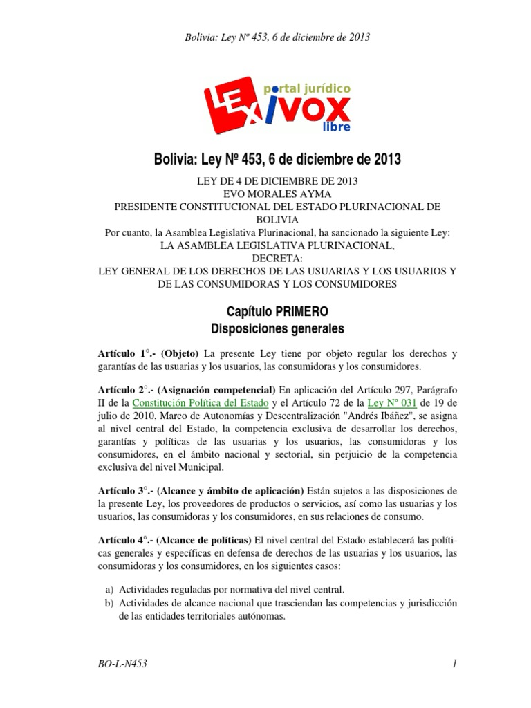 USUARIO Y CONSUMIDOR - LEY 453 Derechos de Los Usuarios y Consumidores PDF | PDF | Consumo ...