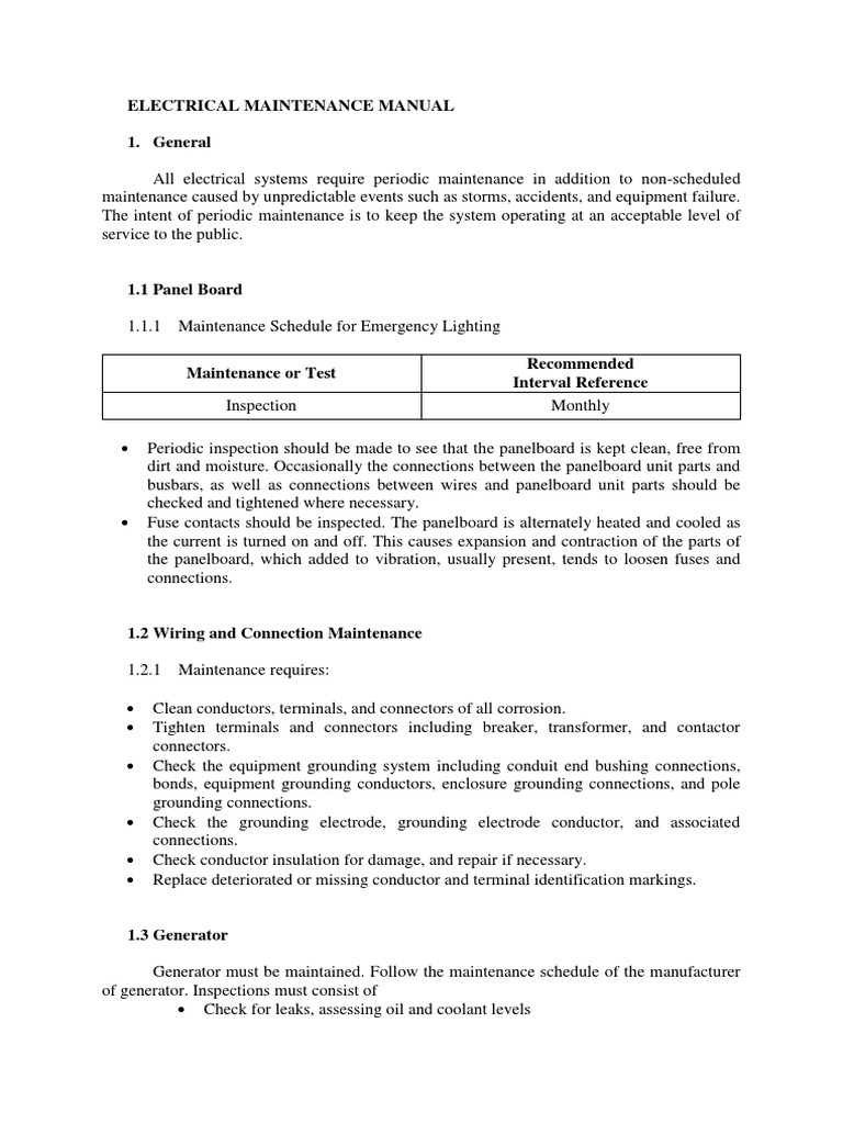 Electrical Maintenance Manual 1. General | PDF | Electrical Conductor ...
