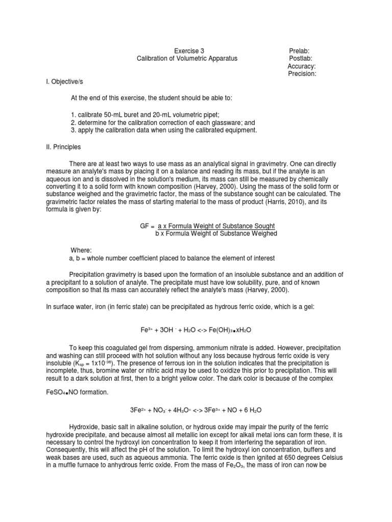Lab Report Exer 2 - Calibration of Volumetric Apparatus | PDF ...