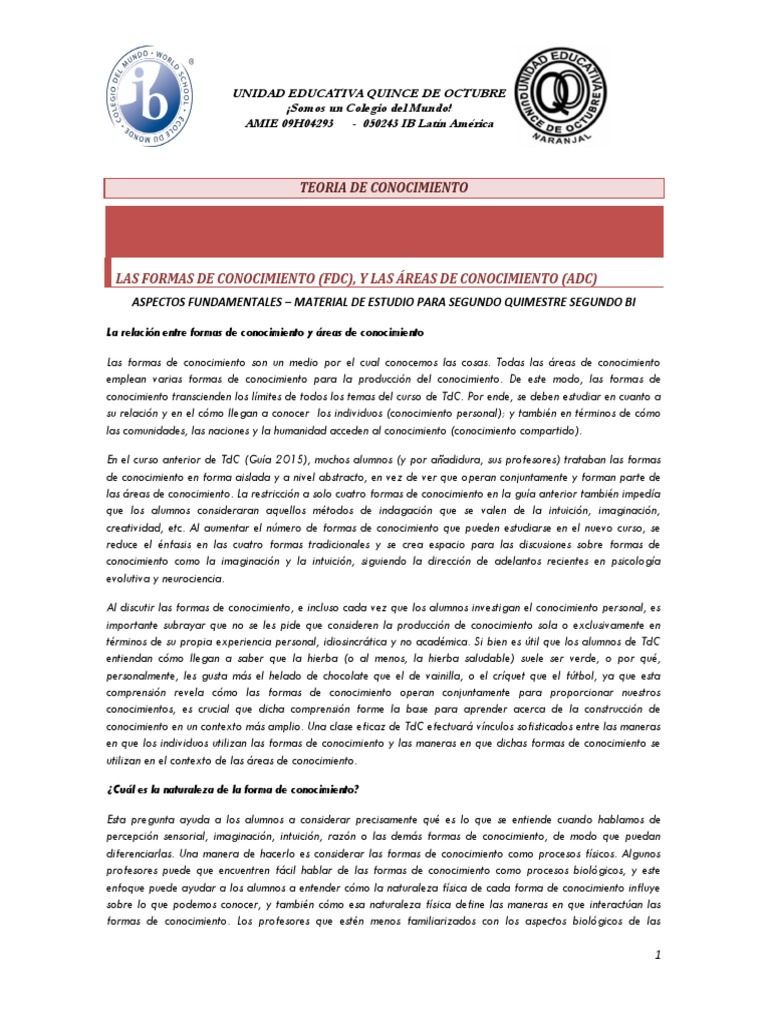 Las Formas de Conocimiento Documentos Tdc | Conocimiento | Física y ...