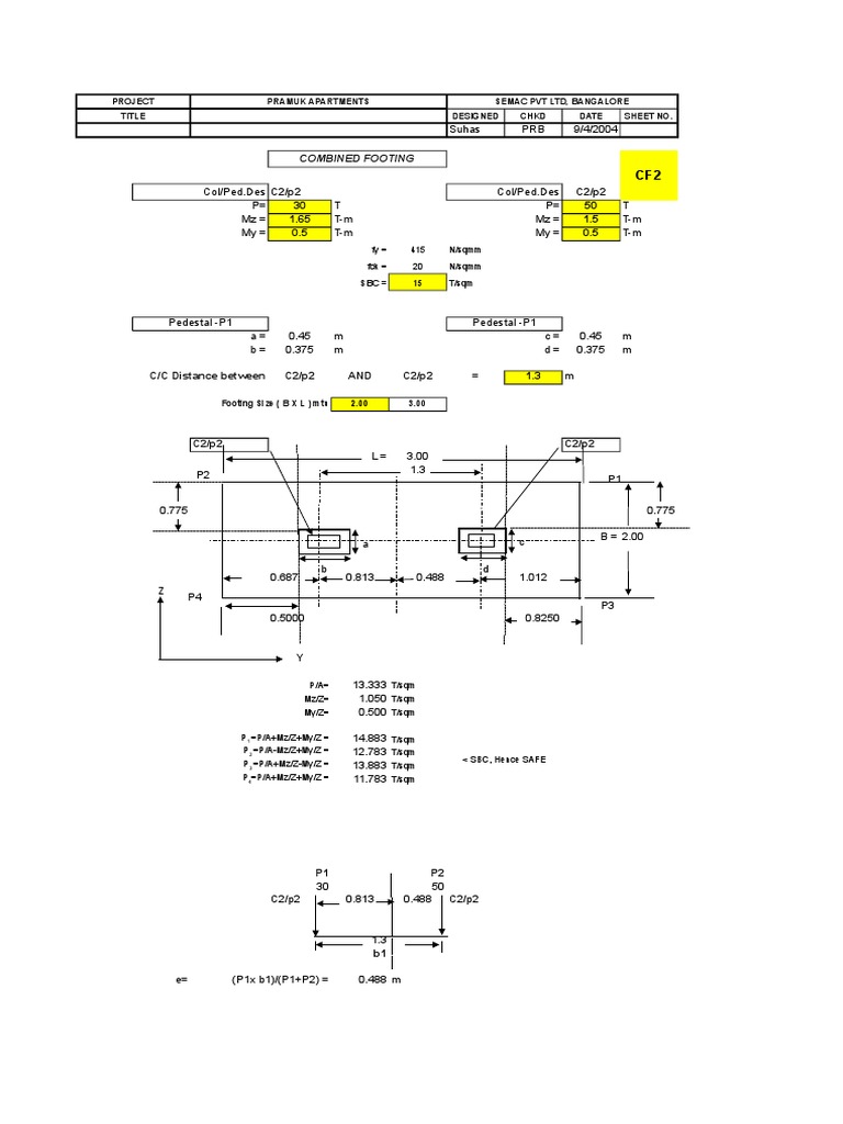 Combined Footing Design Sheet | PDF | Mass