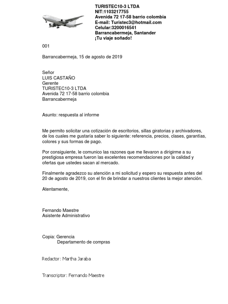 Carta de Solicitud de Informe | PDF