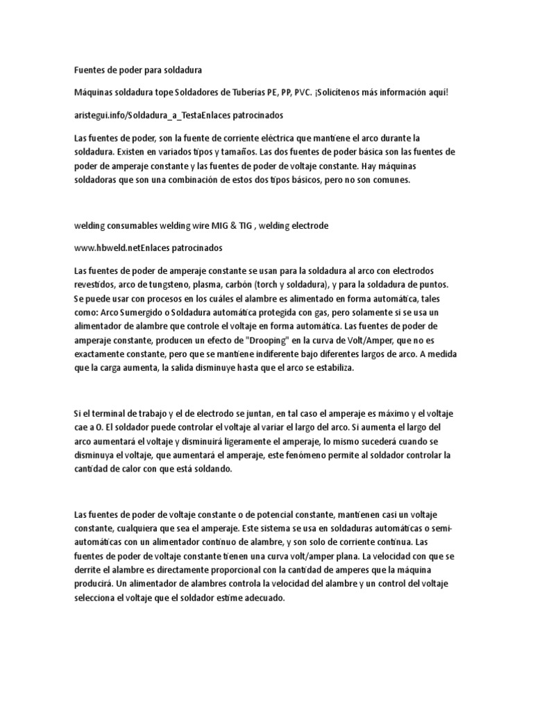 Fuentes de Poder para Soldadura | PDF | Soldadura | Construcción