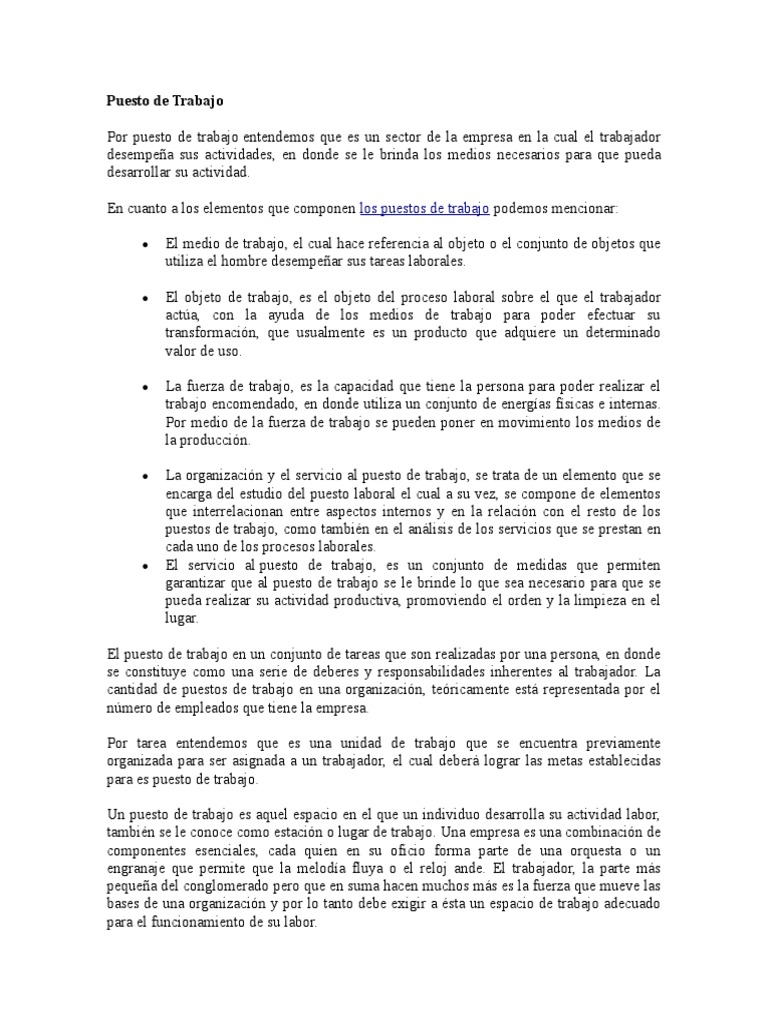 Qu Es Puesto De Trabajo Su Definicin Y Significado Descripción Del