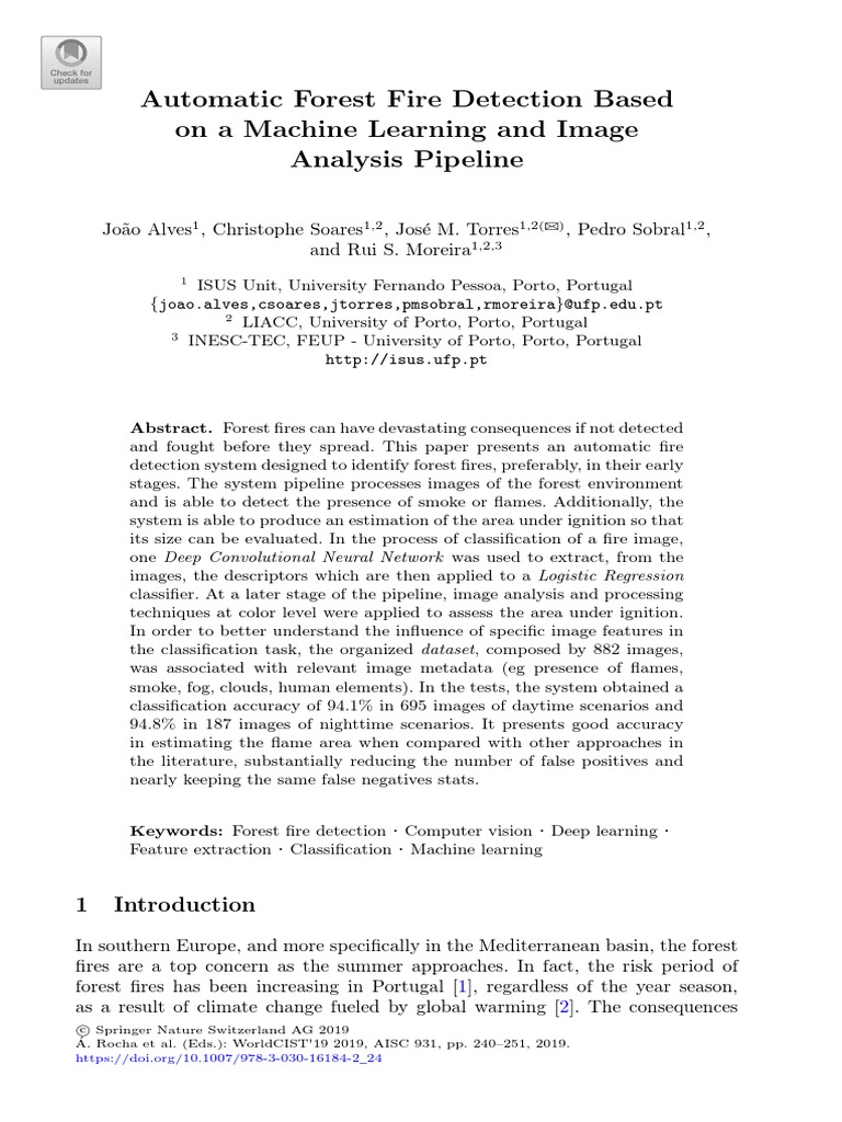 Automatic Forest Fire Detection Based On A Machine Learning And Image Analysis Pipeline