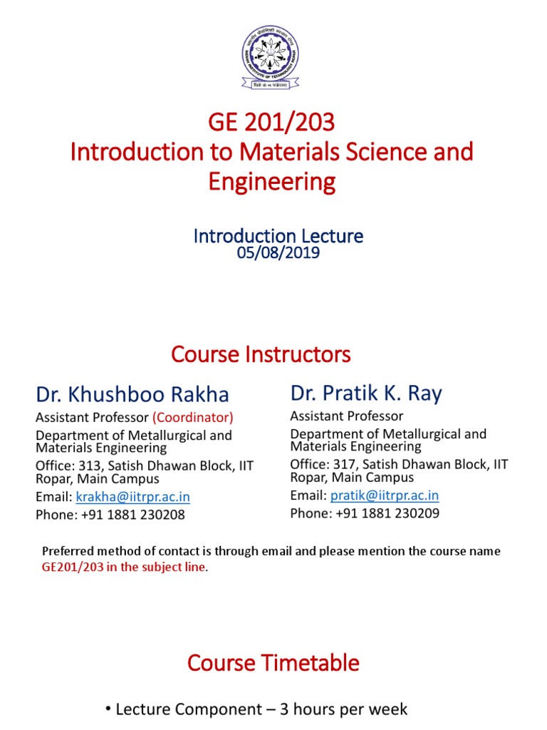 L01 Introduction To GE 201 | PDF | Solid | Materials Science