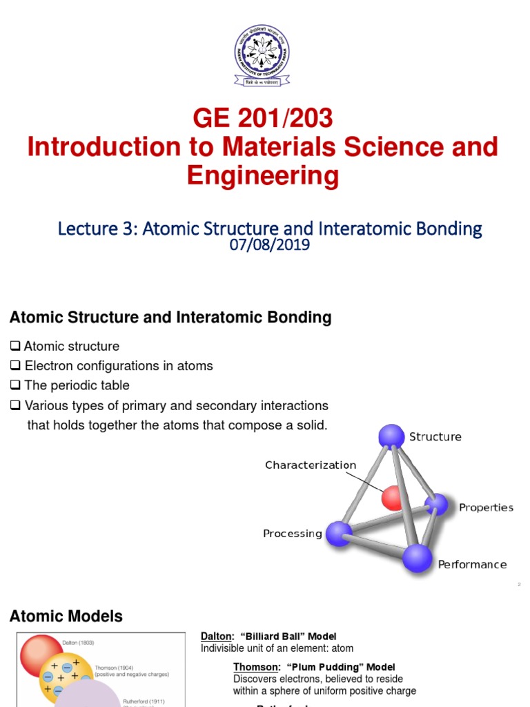 L03 Atomic Structure and Interatomic Bonding | PDF | Chemical Bond | Atomic Nucleus