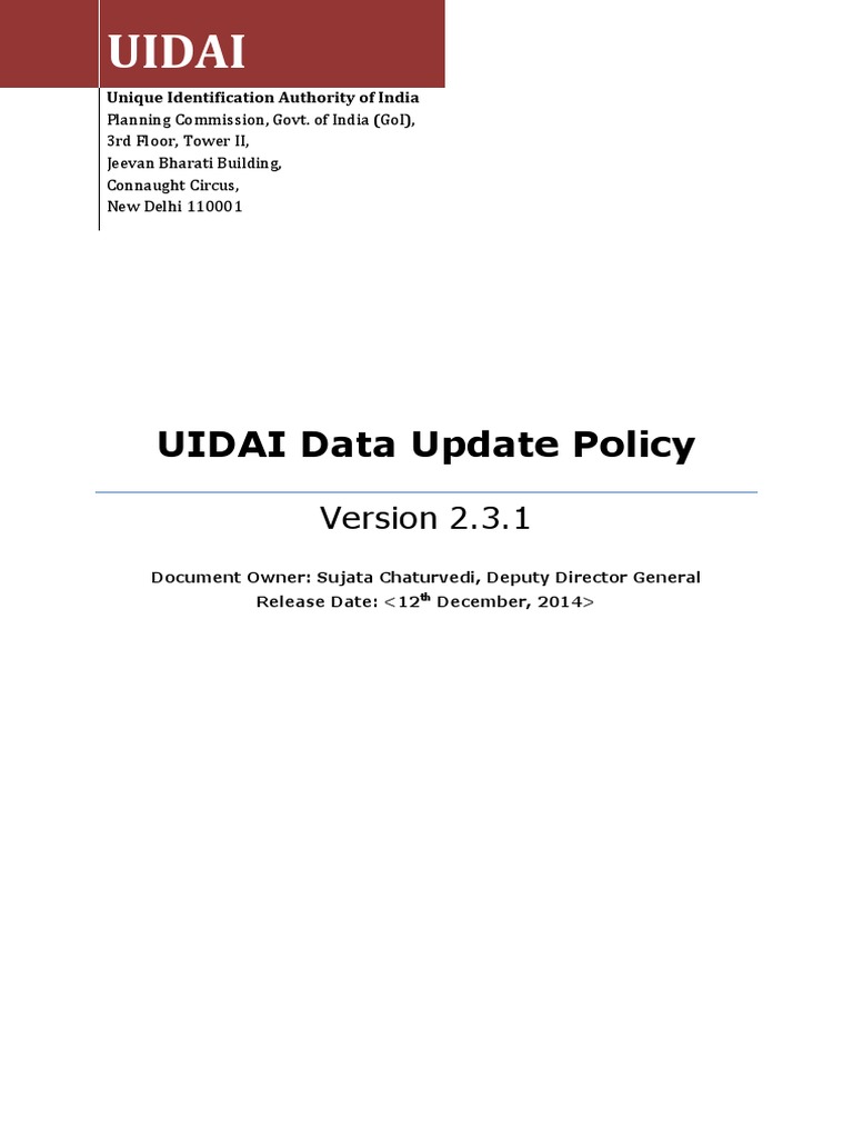 Uidai Data Update Policy Ver 2.3.1 PDF | PDF | Authentication | Biometrics
