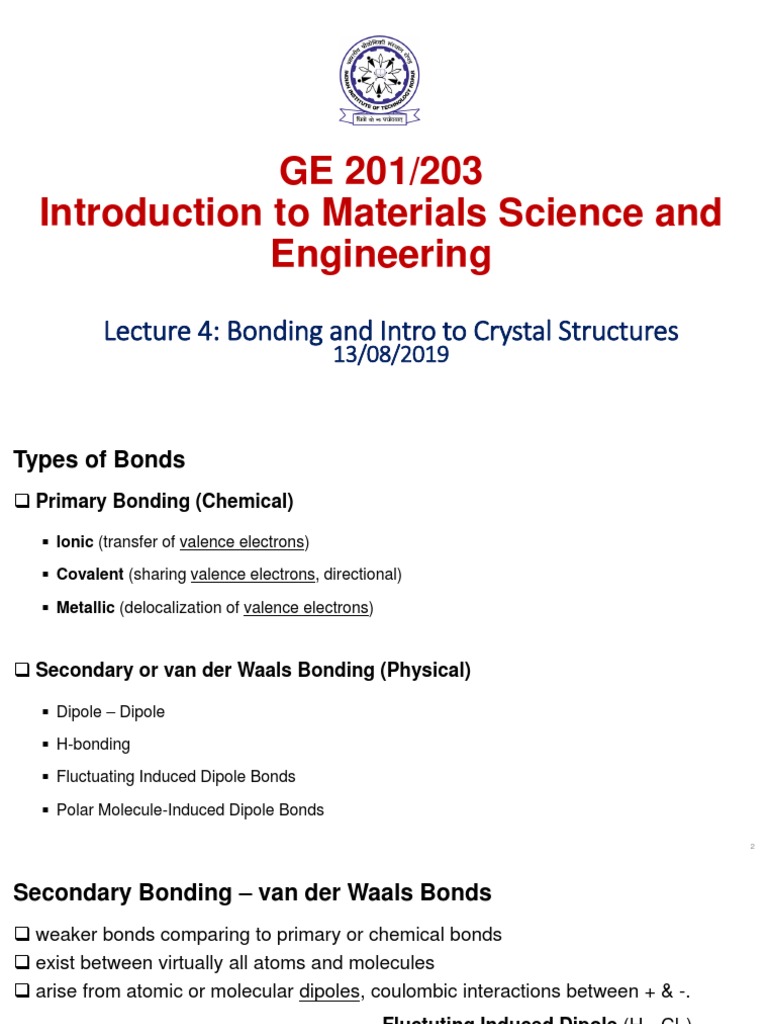 L04 Secondary Bonding and Intro To Crystal Structures | Download Free ...