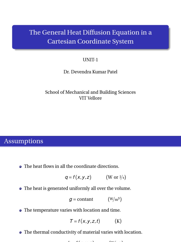 The General Heat Diffusion Equation in A Cartesian Coordinate System ...