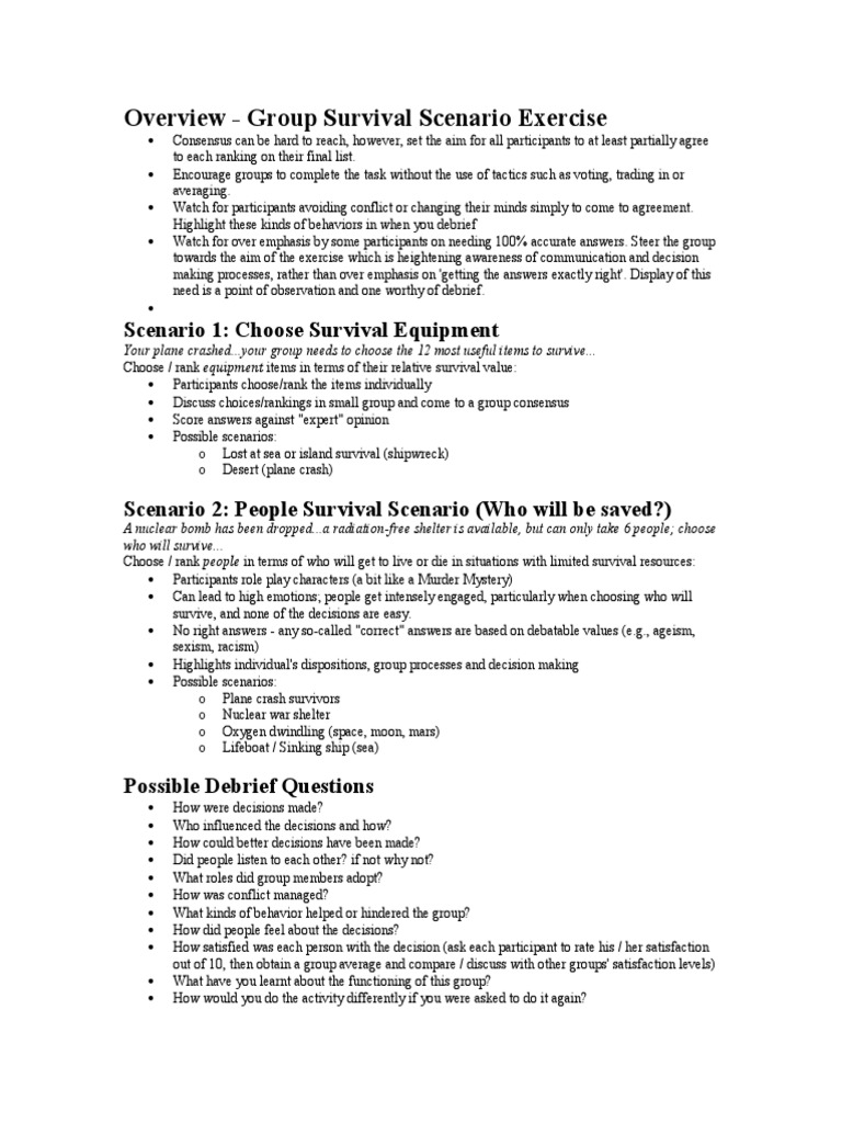 Group Survival Scenario Exercise Guide | PDF | Consensus Decision ...