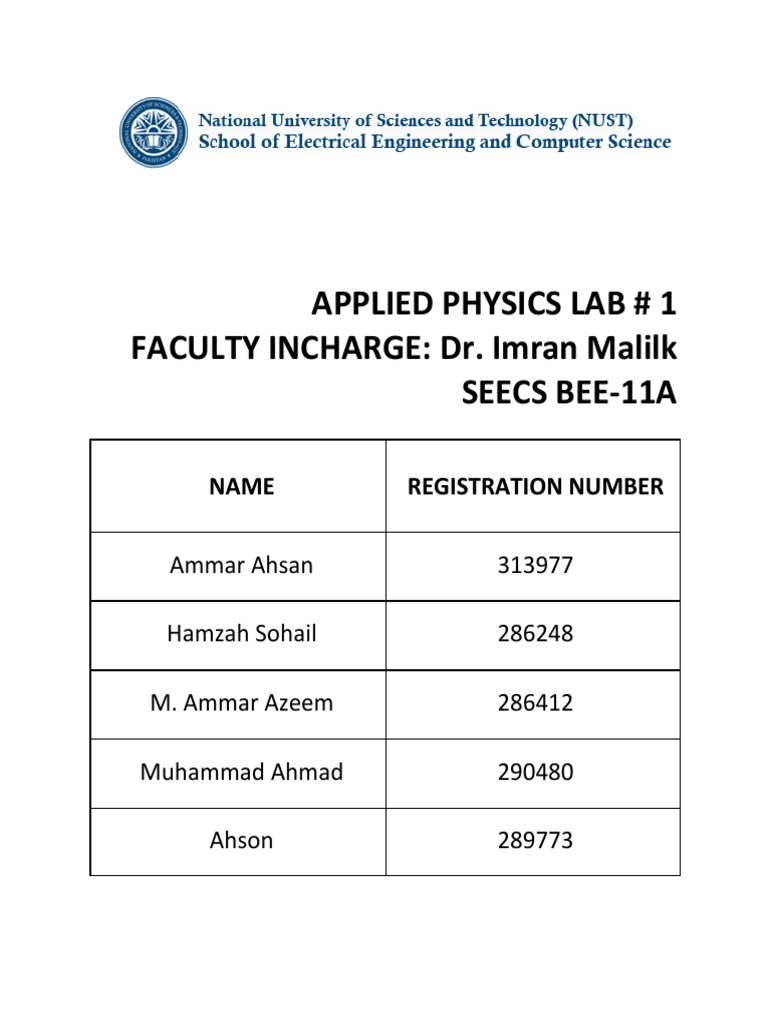 Applied Physics Lab # 1 FACULTY INCHARGE: Dr. Imran Malilk Seecs Bee-11A | PDF | Observational ...