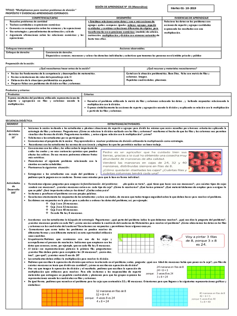 SESION 3 Multiplicamos para Resolver Problemas de División | PDF ...