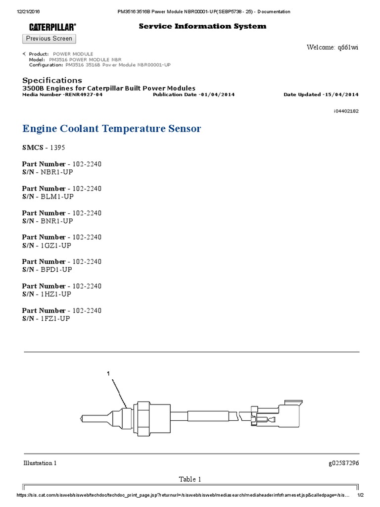 Engine Coolant Temperature Sensor PM3516 3516B Power Module NBR00001-UP ...