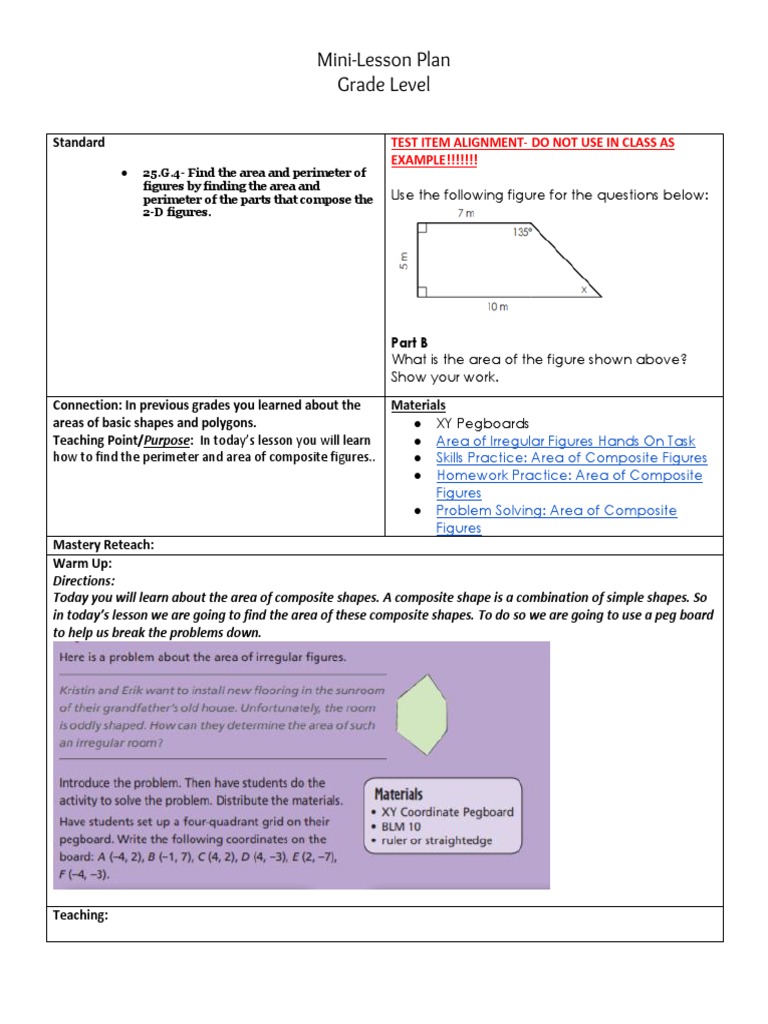 Mini-Lesson Plan Grade Level: Standard | PDF | Area | Reason