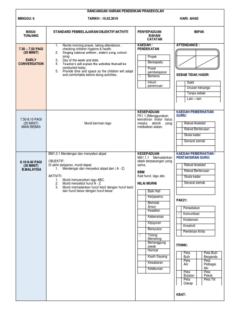 RPH Prasekolah | PDF