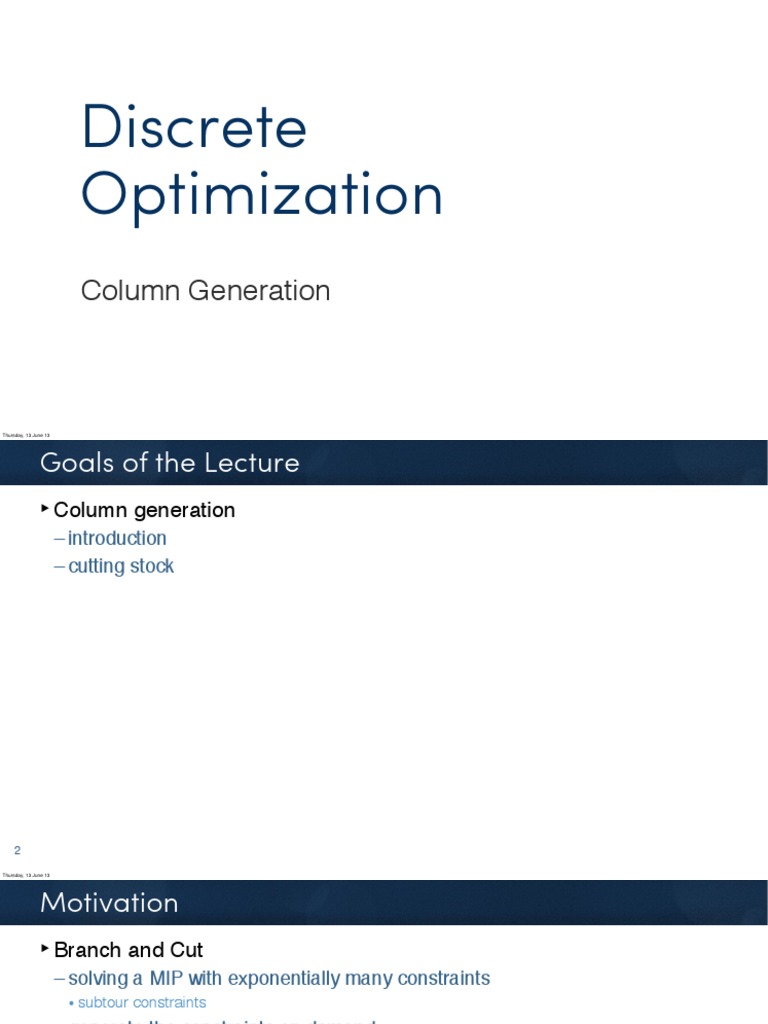 Discrete Optimization: Column Generation | PDF | Linear Programming ...