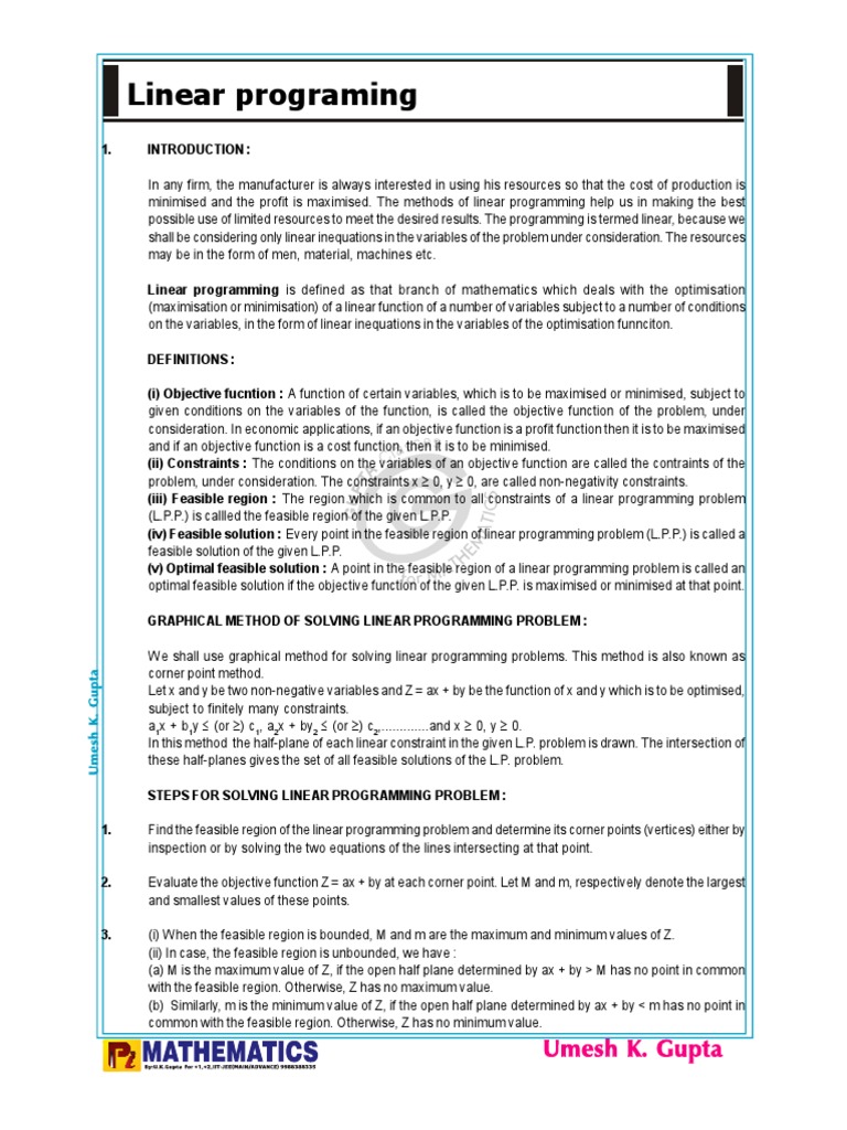 LPP Theory | PDF | Linear Programming | Mathematical Optimization